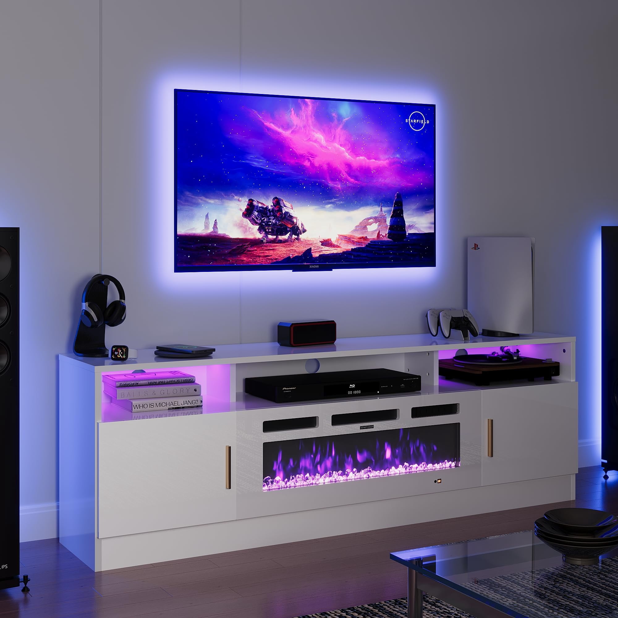 oneinmil Fireplace TV Stand, 36” Electric Fireplace, 70” Entertainment ...