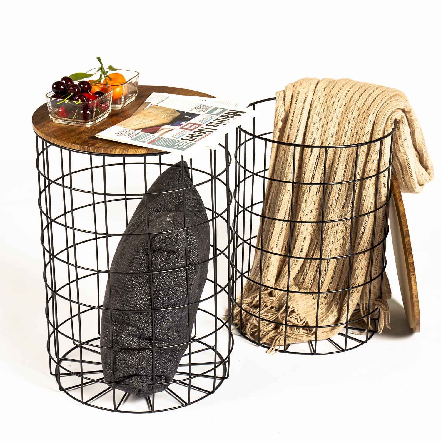 Oneinmil Set of 2 Nesting End Tables, Rustic Side Table with Wood ...