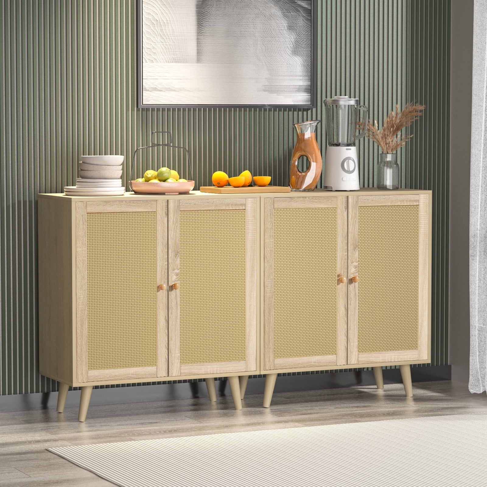 Oneinmil 2-Piece Rattan Sideboard Buffet Cabinet for Kitchen, Dining ...