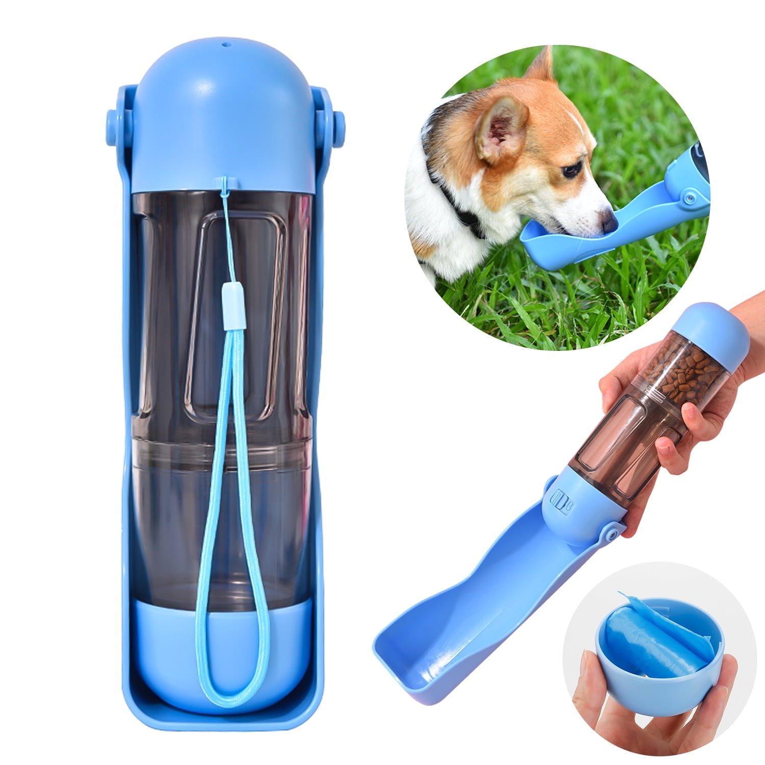 Oneisall 2 In 1 Dog Water Bottle Portable, 10 OZ Dog Water Dispenser & 7 OZ Dog Food Dispenser ...