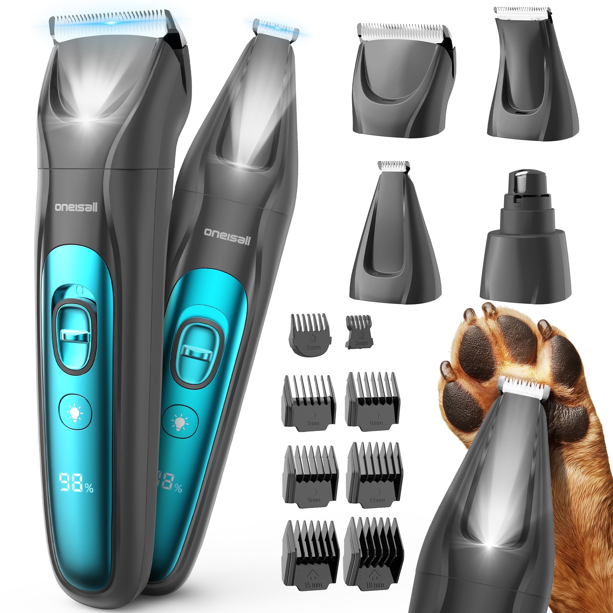 Oneisall 4-in-1 Cordless Dog Grooming Kit with LED Light, FC10 Dog ...