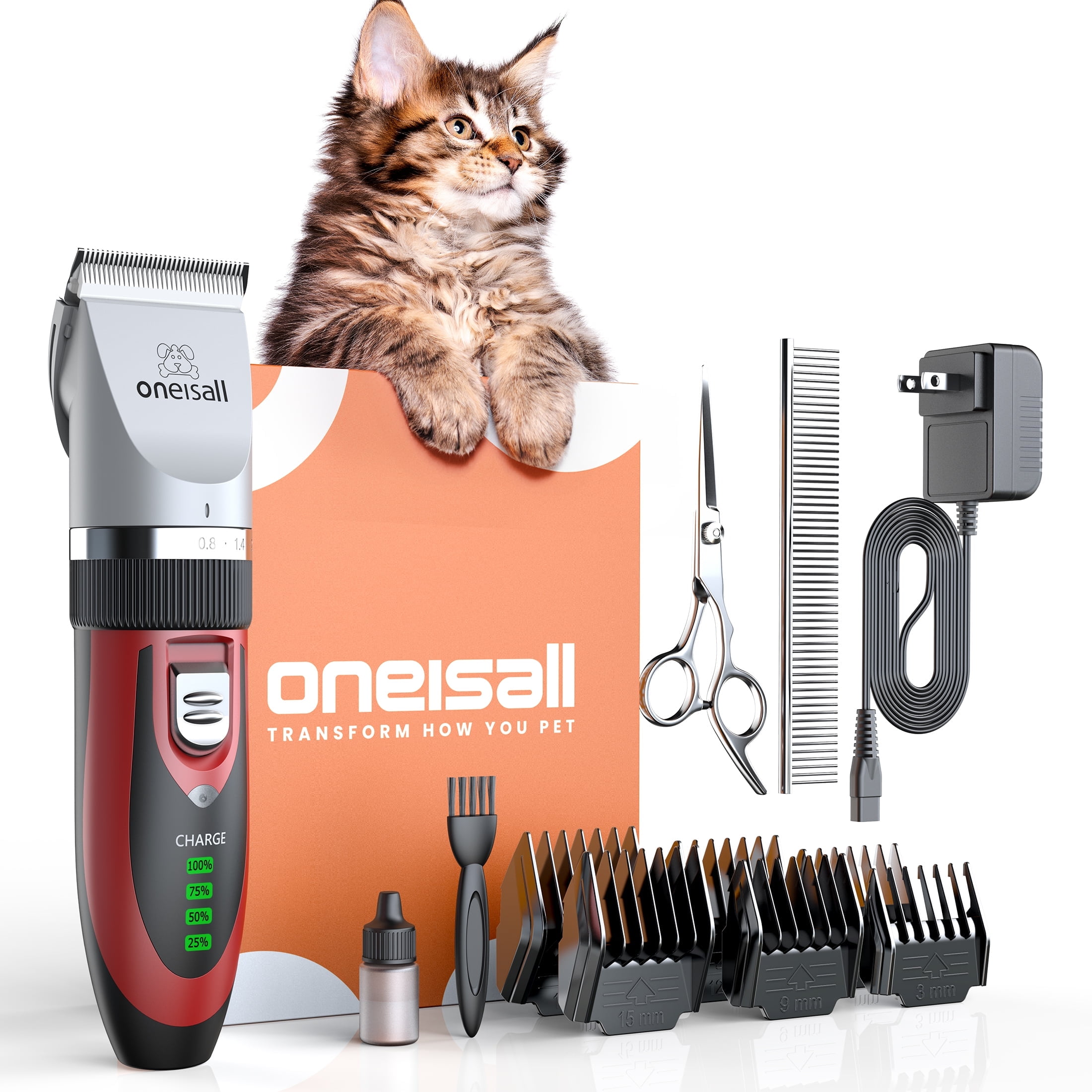 Oneisall C6 Cat Clippers for Grooming Low Noise Cordless Hair Trimmer ...