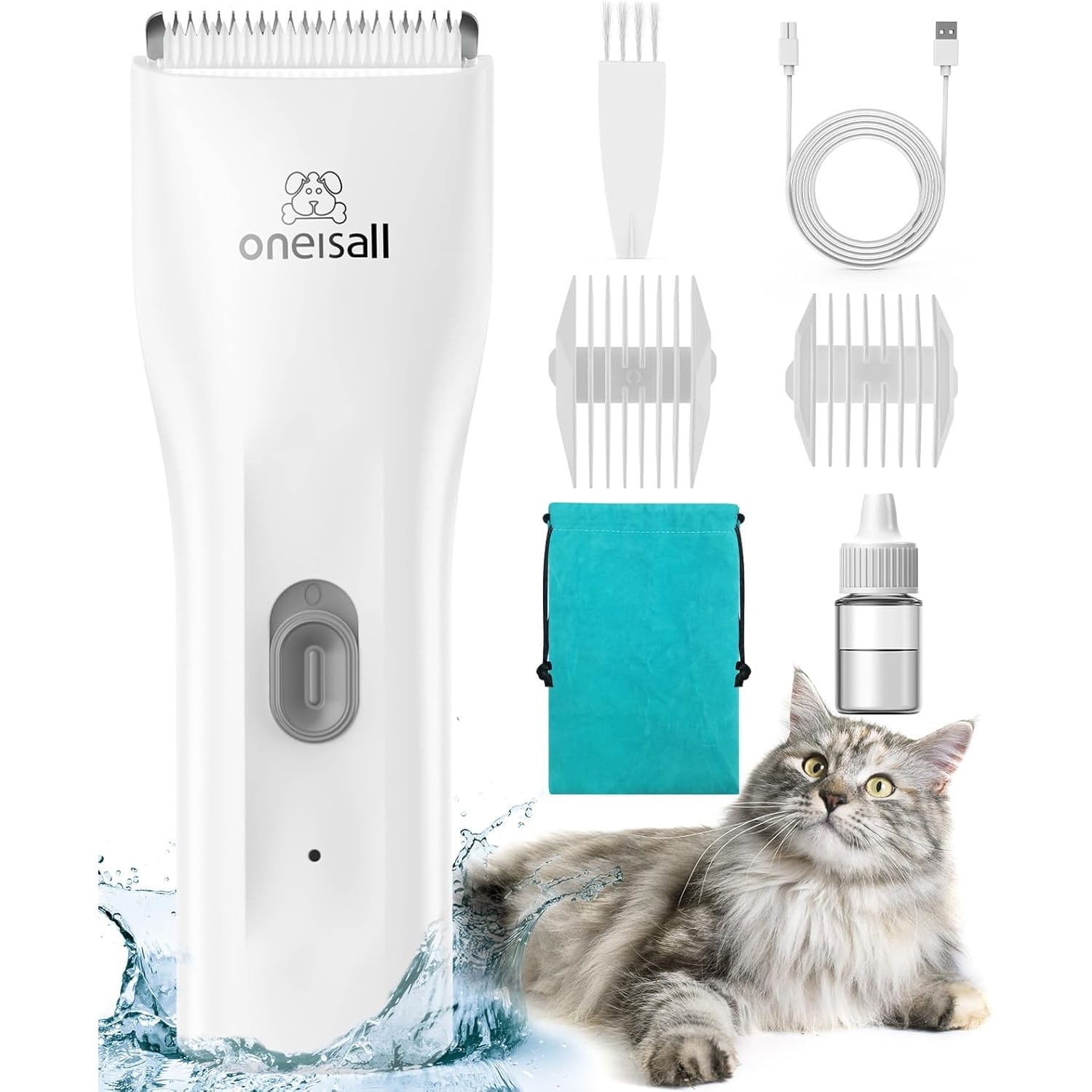 Oneisall Cat Grooming Clippers, Cordless Quiet Clippers for Thick Fur ...