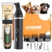 Oneisall 4-in-1 Dog Grooming Kit, Cordless Clippers, LED Paw Trimmer ...