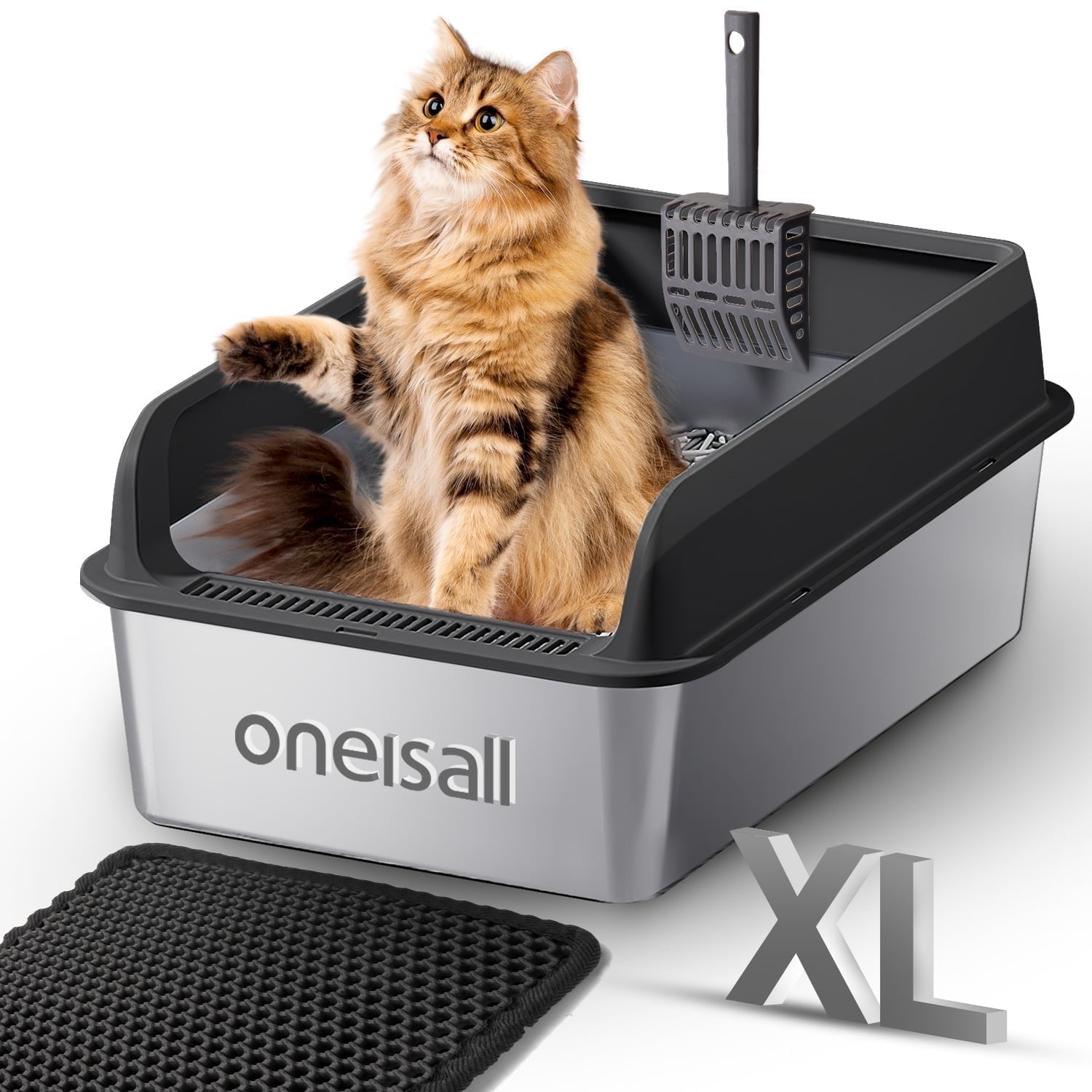 Oneisall XL Stainless Steel Cat Litter Box for Multiple Cats, MS-60 ...