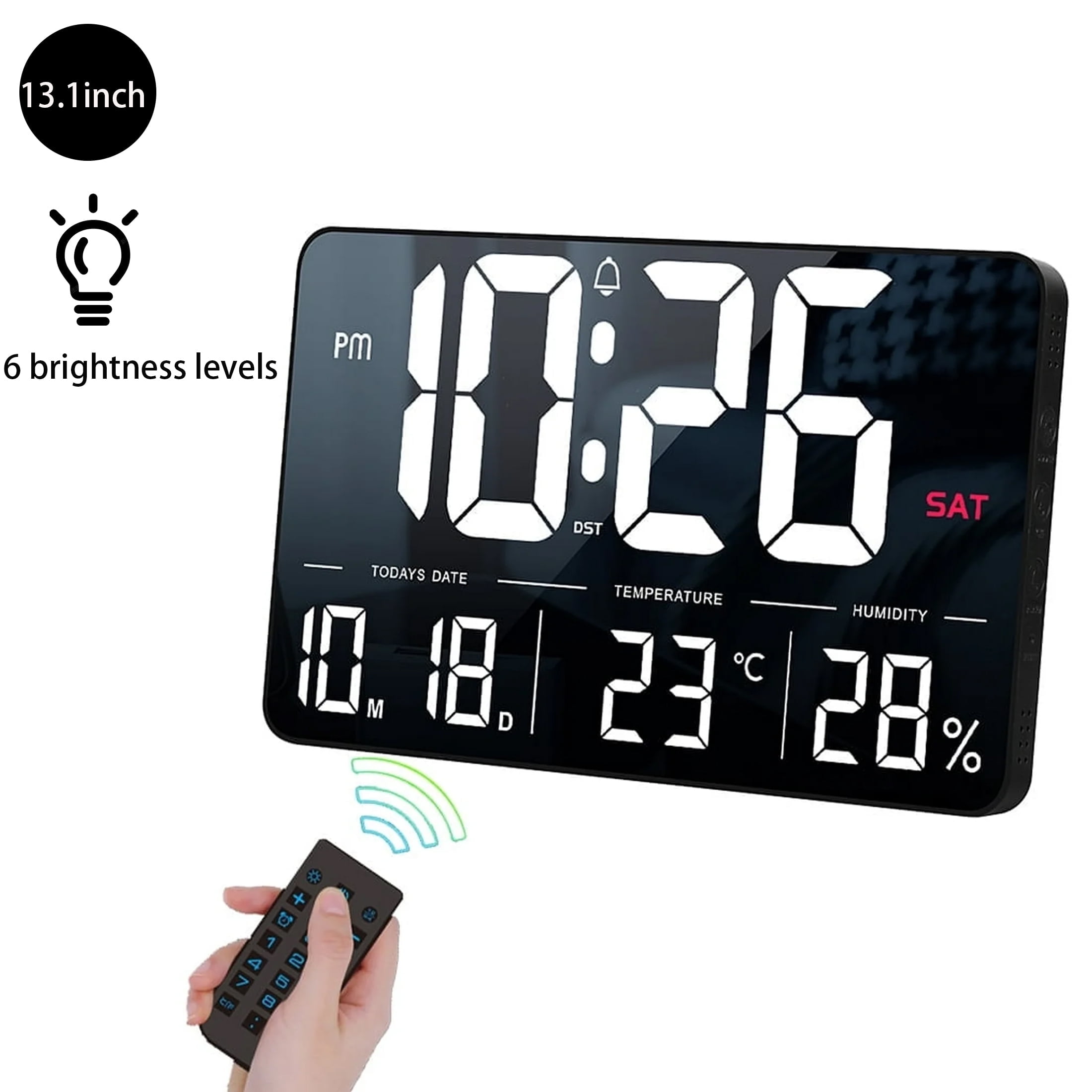 Onekawa 13.1" Digital Wall Clock,Large LED Display,6 Brightness Dimmer Alarm Clock with ...