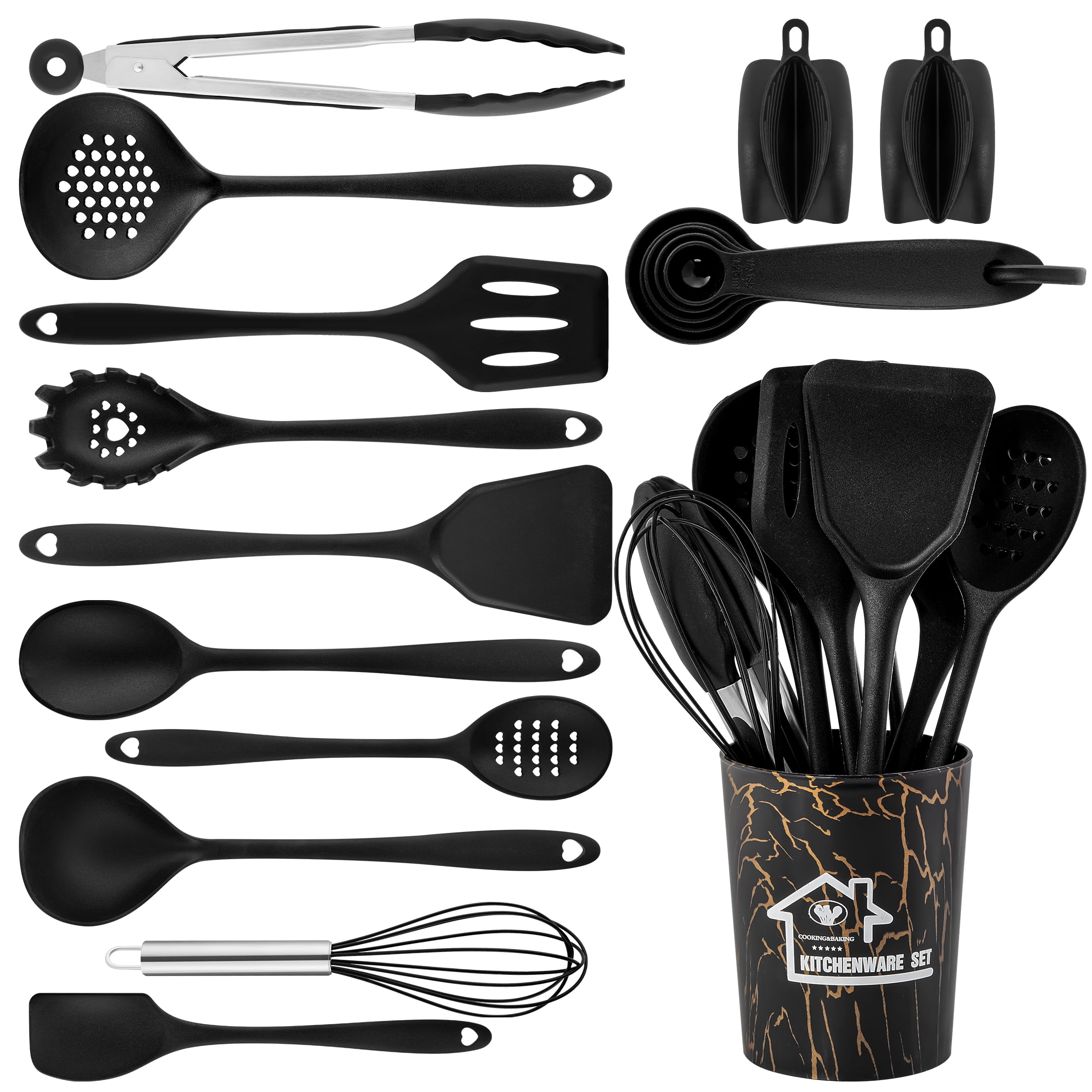 Onekawa 18 pcs Silicone Cooking Utensils Set,446°F Heat Resistant ...