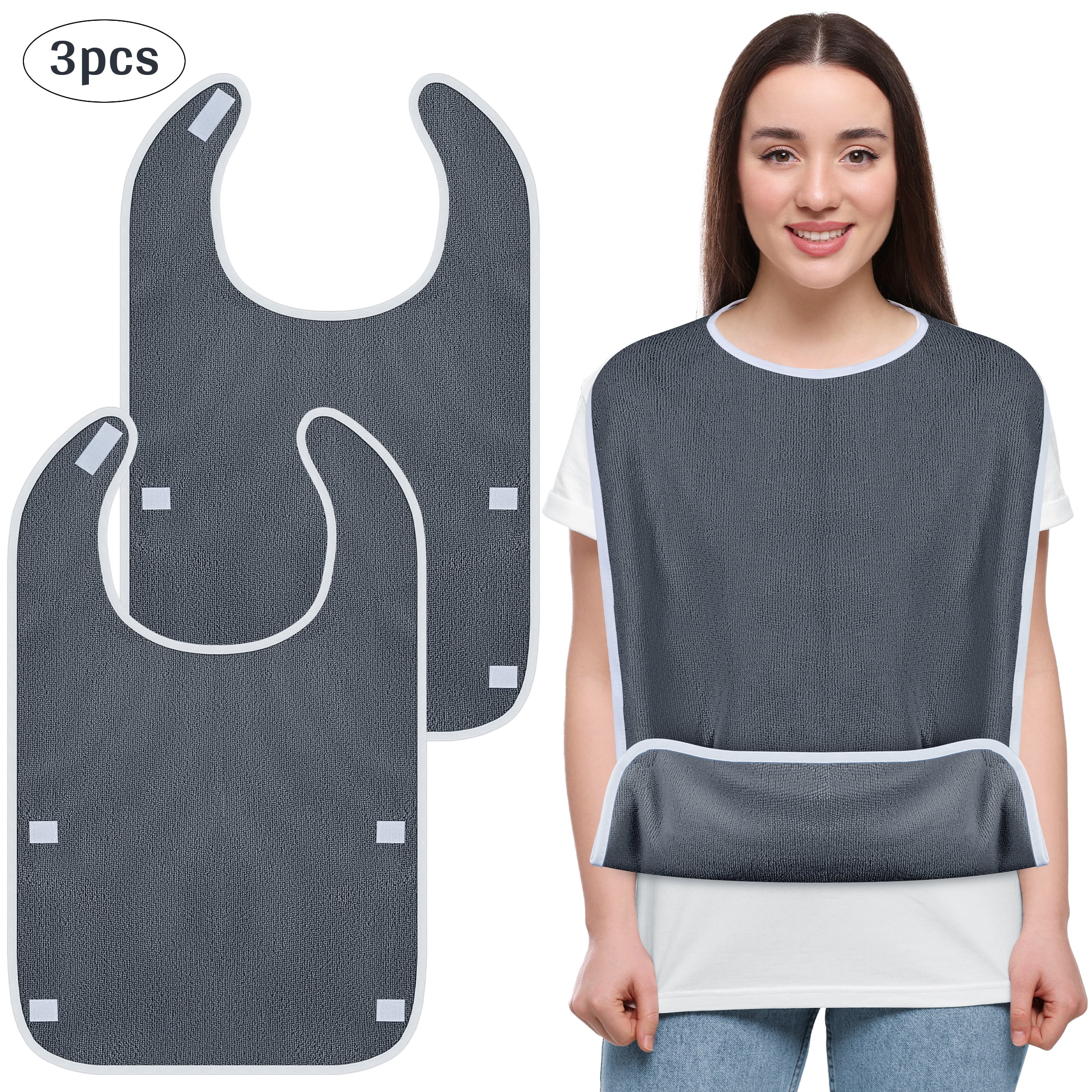 Onekawa 3 Pack Adult Bibs,Washable and Reusable Bibs for Adults, Senior ...