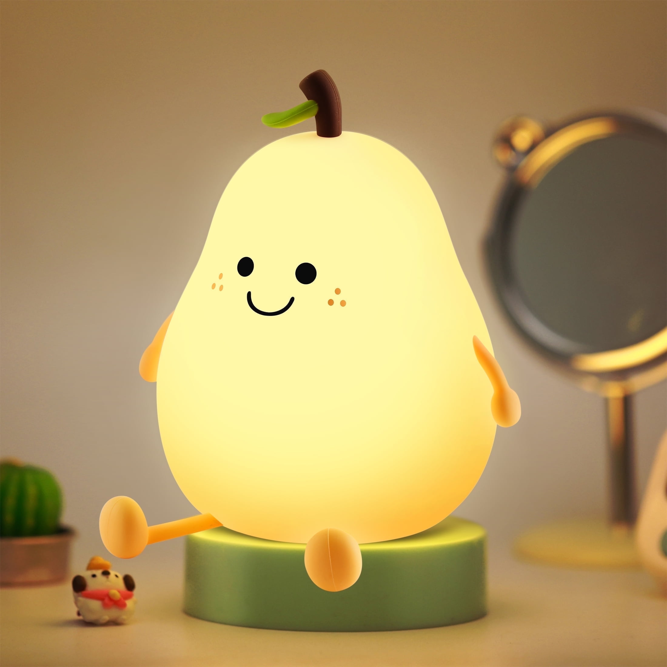 Onekawa Pear Night Light, Silicone Kids Lamp, Dimmable, Rechargeable ...