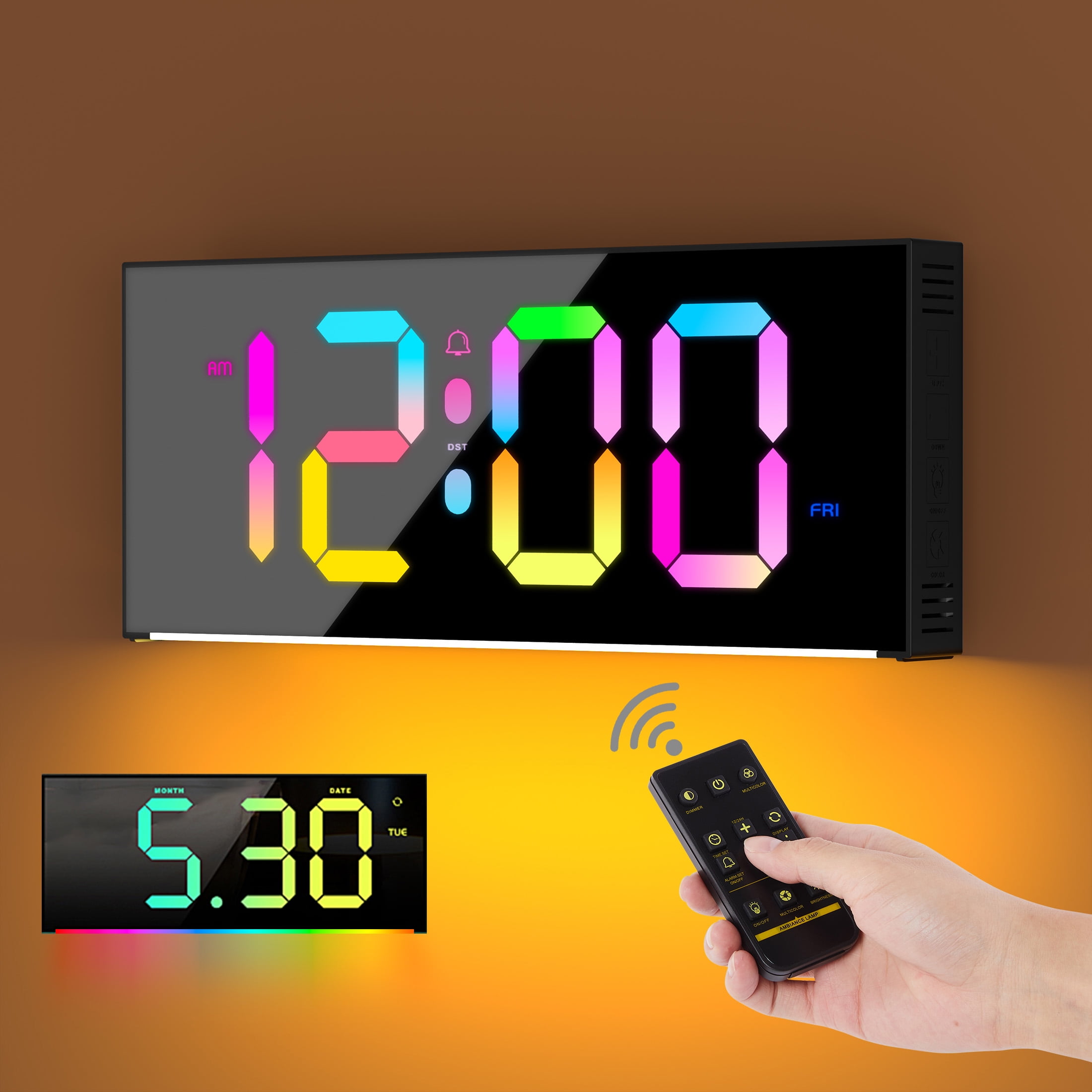 Onekawa Large Digital Wall Clock,LED Alarm Clocks with Calendar and ...