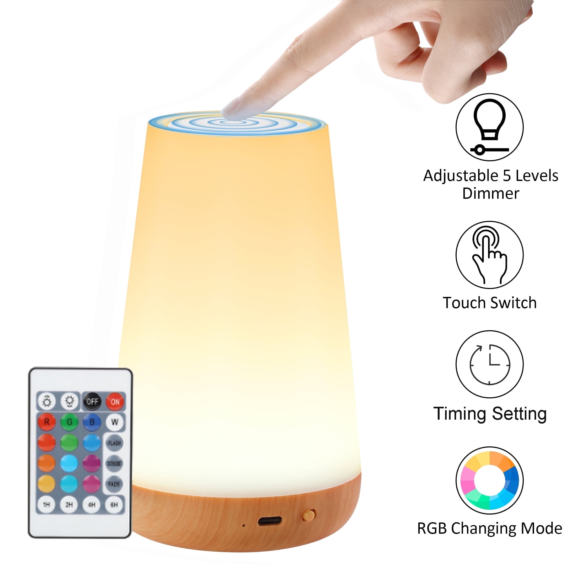 Onekawa Night Light,Dimmable Touch Table Lamp with 5 Brightness and 7 ...