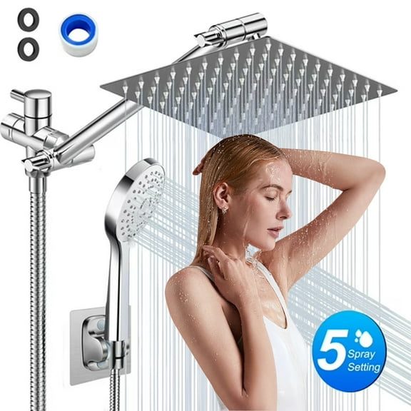 10 Inch Dual Square Shower with Handheld Combo, Rain Shower ...