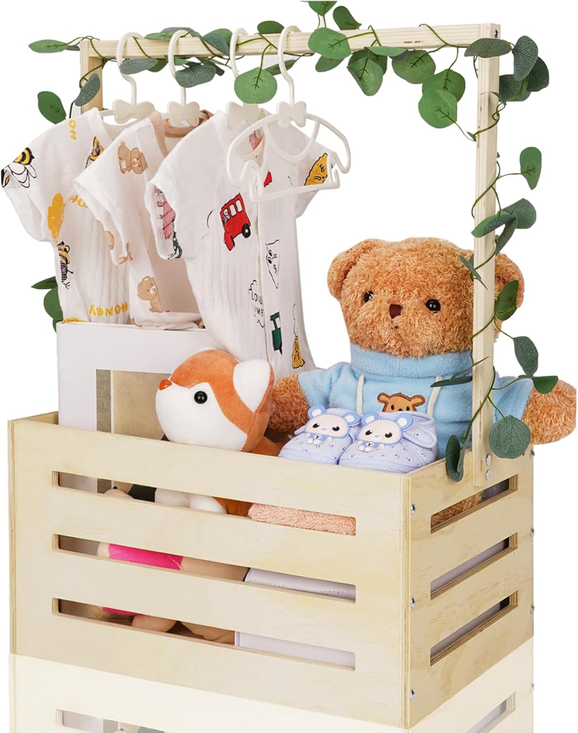 Onekawa Wooden Baby Gift Box with Handle, Baby Shower Welcome Crate ...