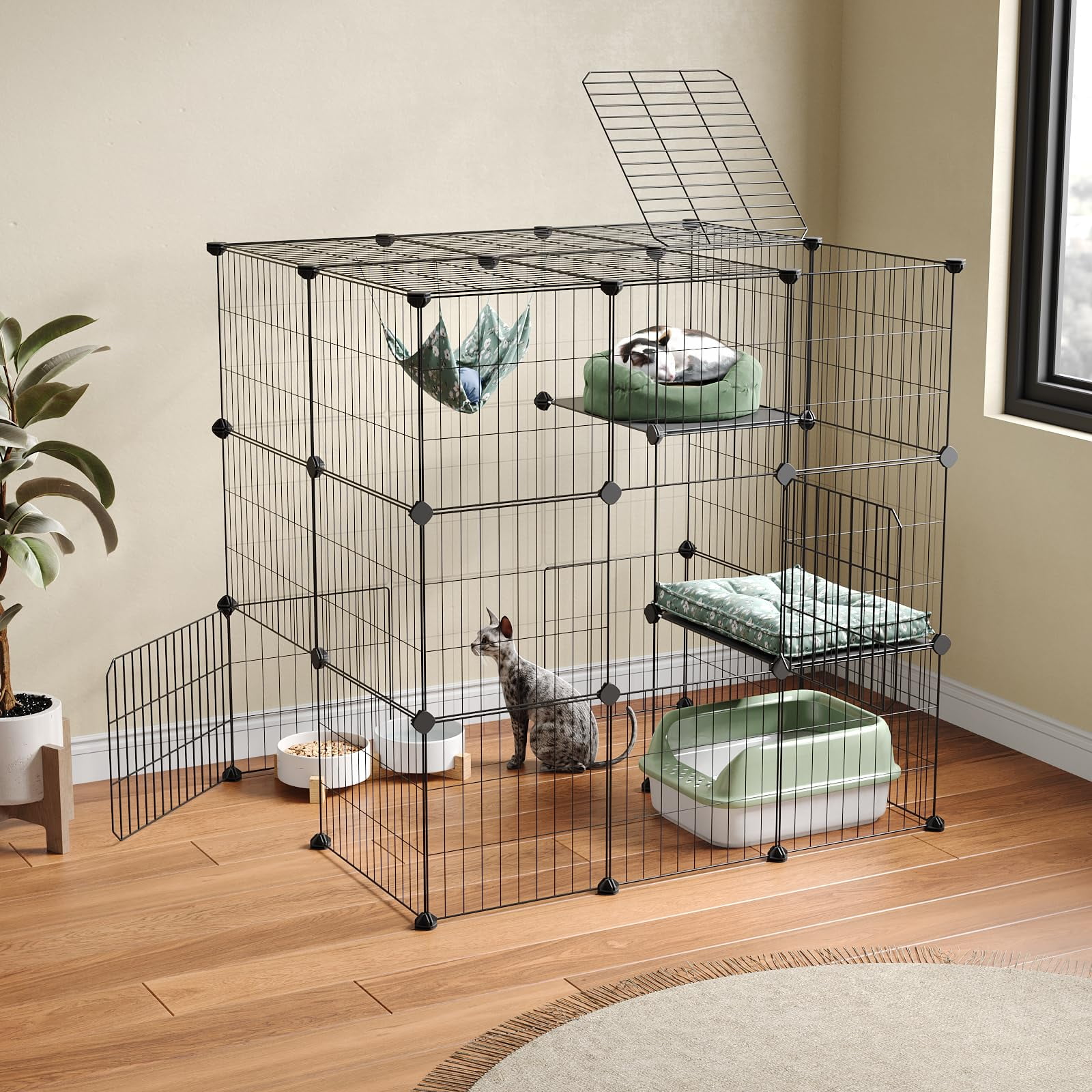 Oneluck 3-Tier Cat Cages Indoor Enclosure DIY Cat Playpen Catio ...