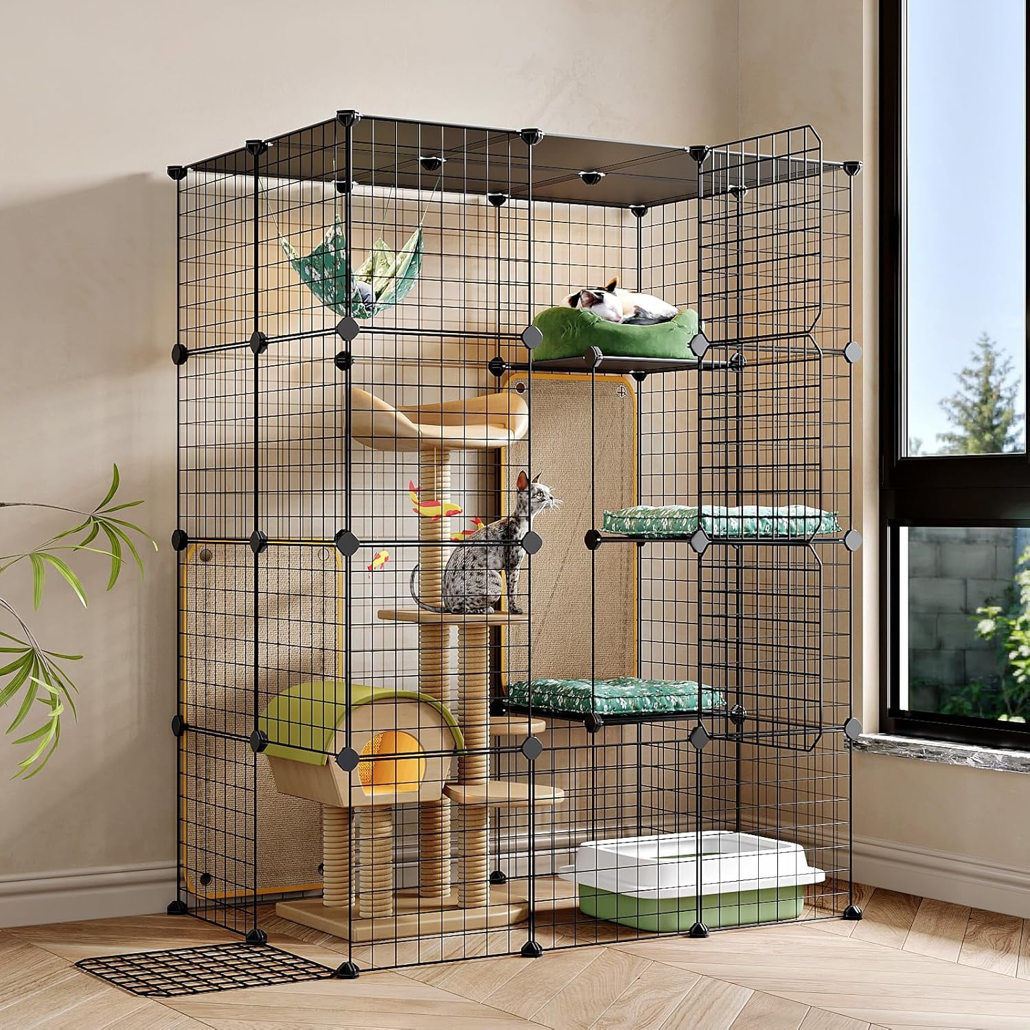 Oneluck 4-Tier Large Cat Cage Enclosure Indoor DIY Cat Playpen ...