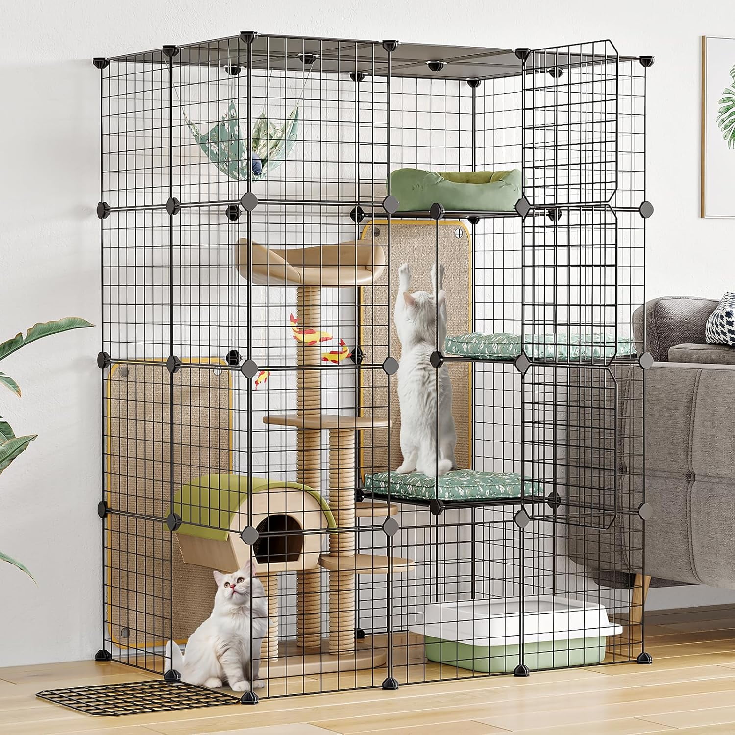 Oneluck 4-Tier Large Cat Cage Enclosure Indoor DIY Playpen Detachable ...
