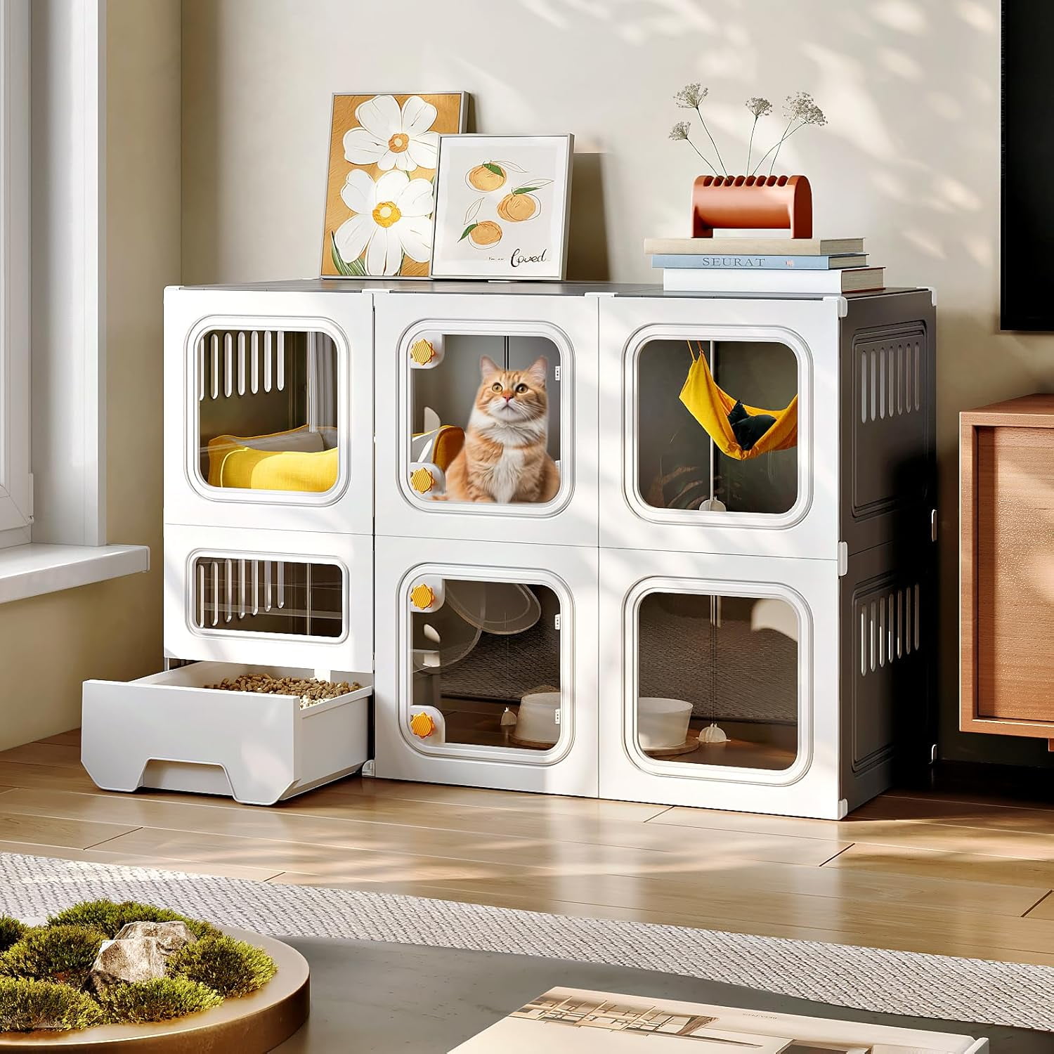 Oneluck Cat Cabinet with Litter Box Furniture，Hidden Enclosure Semi ...