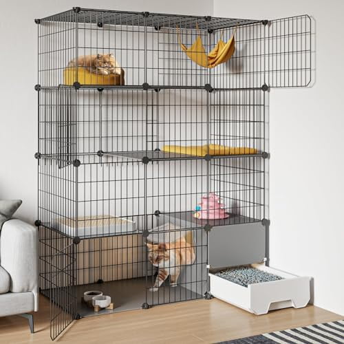 Oneluck Cat Cage With Litter Box4 Tier Diy Cat Enclosures Large Playpen Detachable Metal Wire