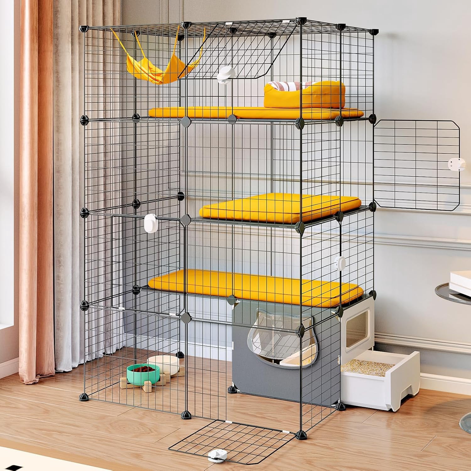 Oneluck Cat Cage with Litter Box,4-Tiers DIY Enclosures Large Playpen ...