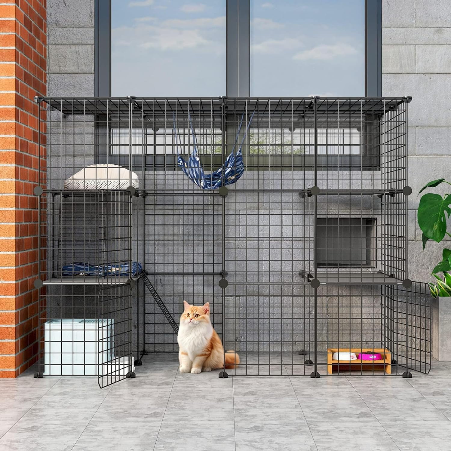 Oneluck Outdoor Cat House Cages Enclosure with Super Large Enter Door ...