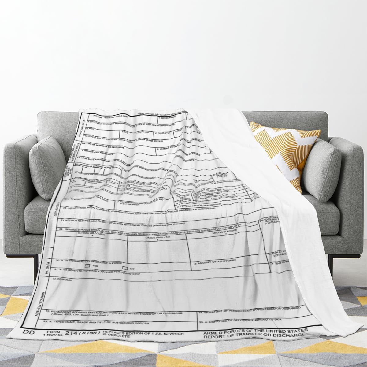Oneluffy DD Form 214 Throw Blanket Veterans Blanket DD214 Warm Plush ...