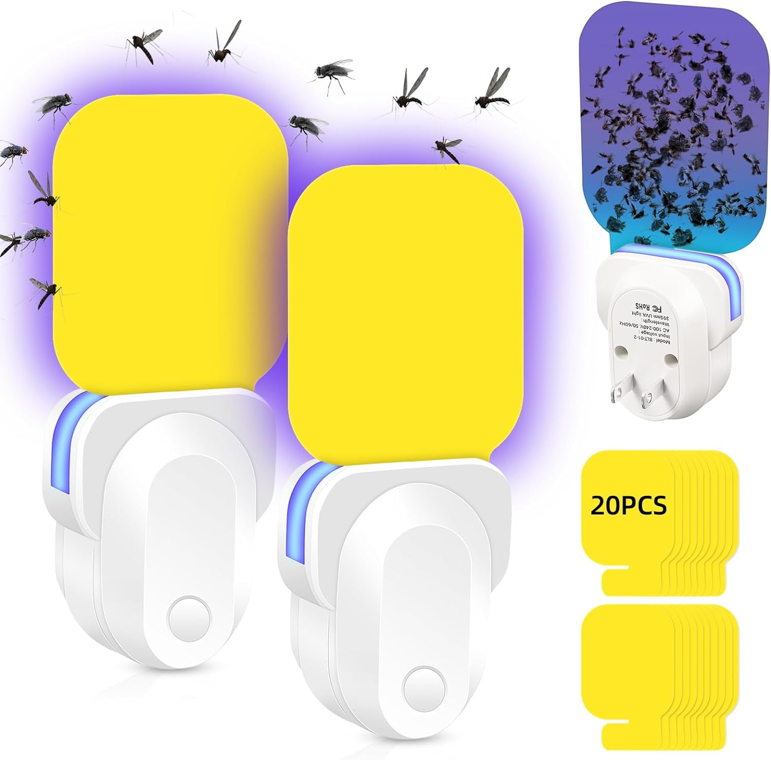 Onemayship 2Pack Flying Insect Trap with 20 Refills - Indoor UV Bug ...