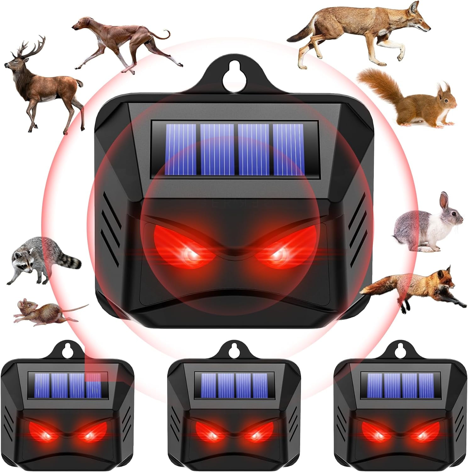 Onemayship Outdoor Solar Powered 4 Pack Wildlife Repellers with Red LED ...