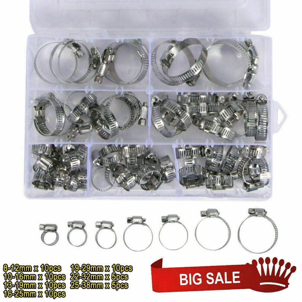 FACEGA Assorted Hose Clamps Set, Stainless Steel, Adjustable Sizes 6mm ...