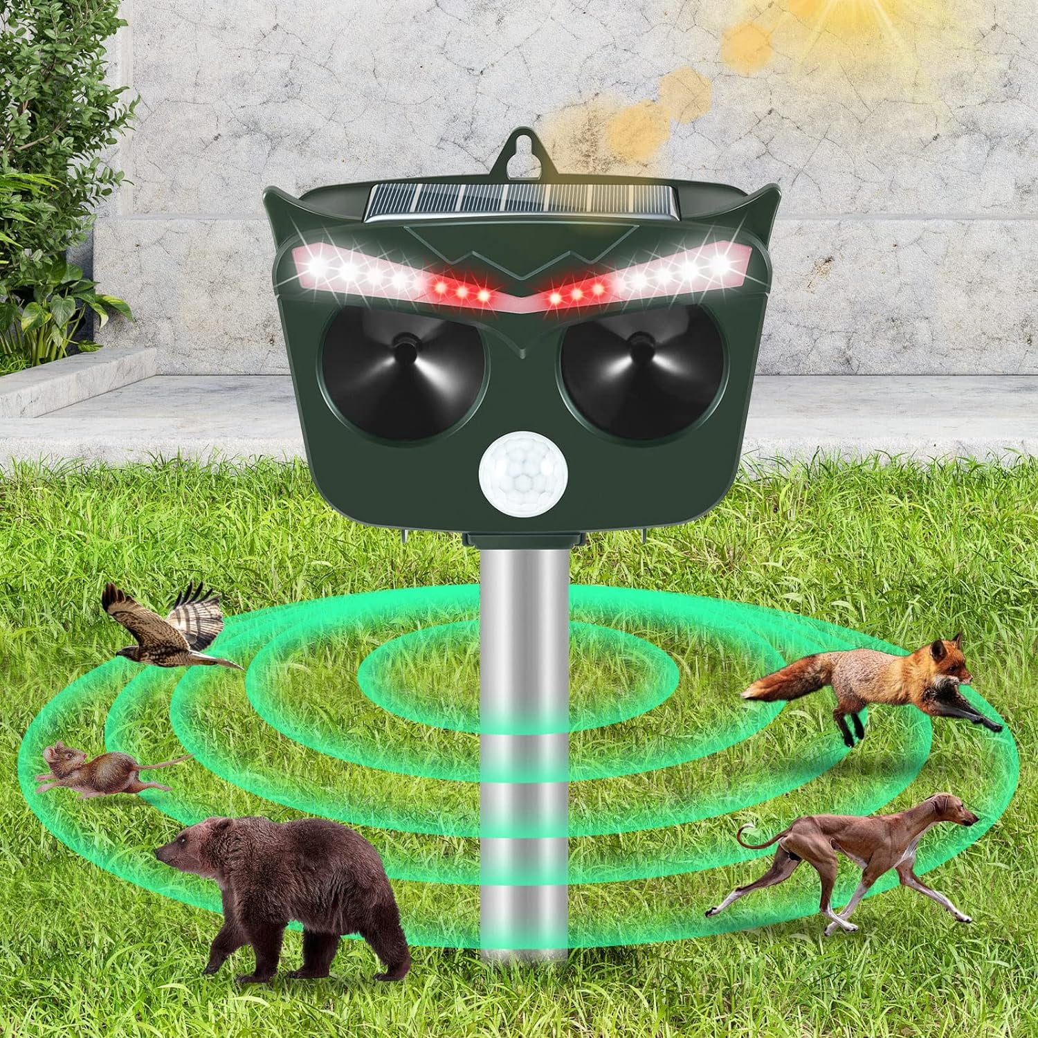 Onemayship Waterproof Motion Sensor Solar Animal Repellent with 6 ...