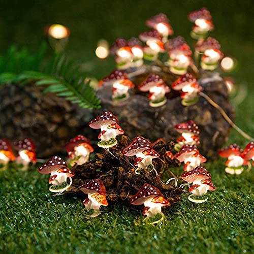 Onemore Mushroom Decor Fairy Lights Plug-in 10ft 30LED Battery Operated String Lights with USB ...