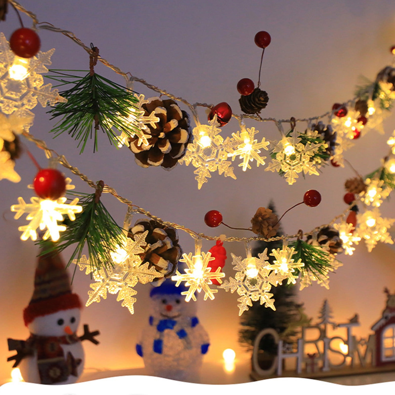 Oneshrt 6.7ft Lighted Christmas Garland - 20 LED Red Berry PineCone ...