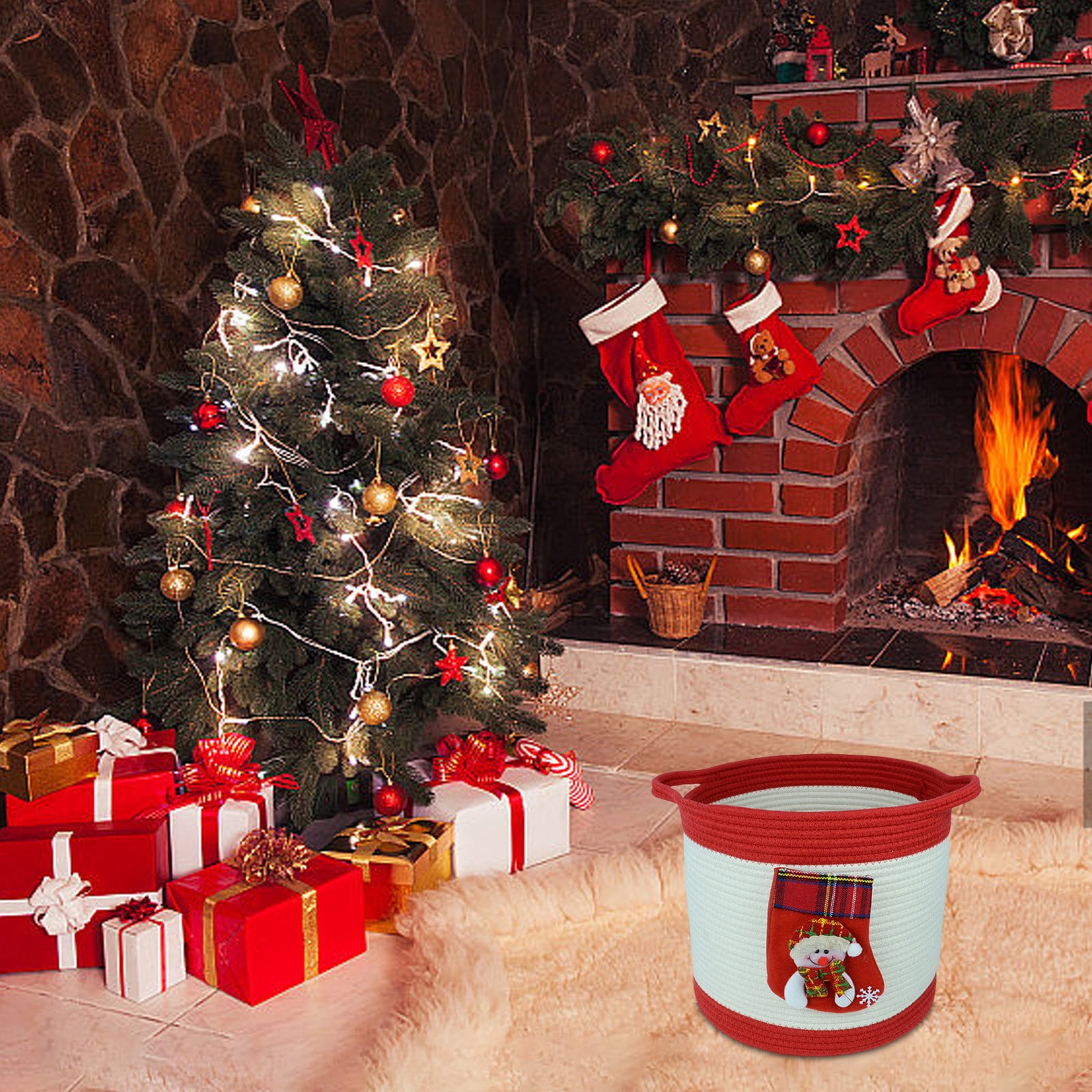 Oneshrt Christmas Basket Cotton Rope Storage Basket, Large Christmas ...