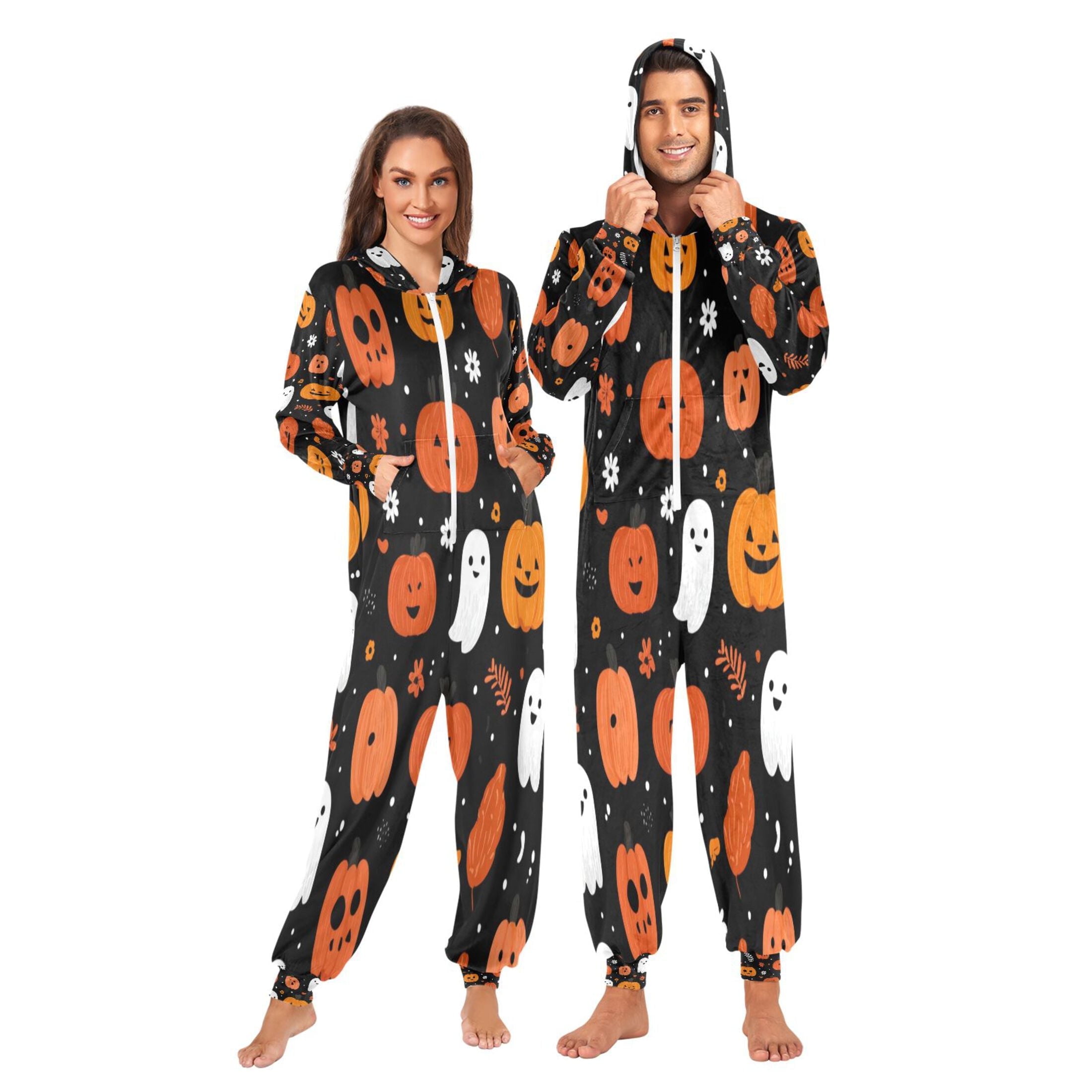 Onesie Jumpsuits For Men&Women Winter One Piece Zipper Pajamas Playsuit ...