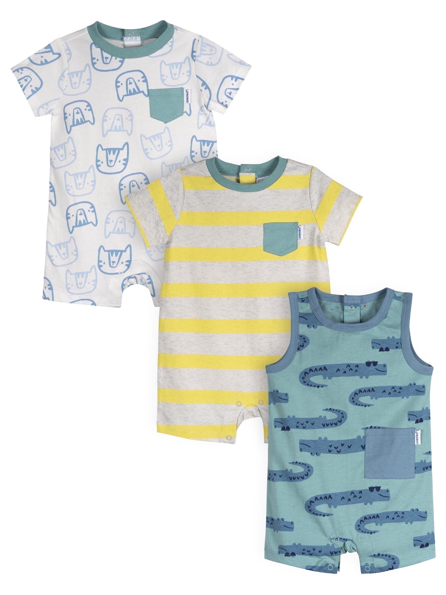 Onesies Brand Baby Boy Short Sleeve and Sleeveless Rompers, 3-Pack ...
