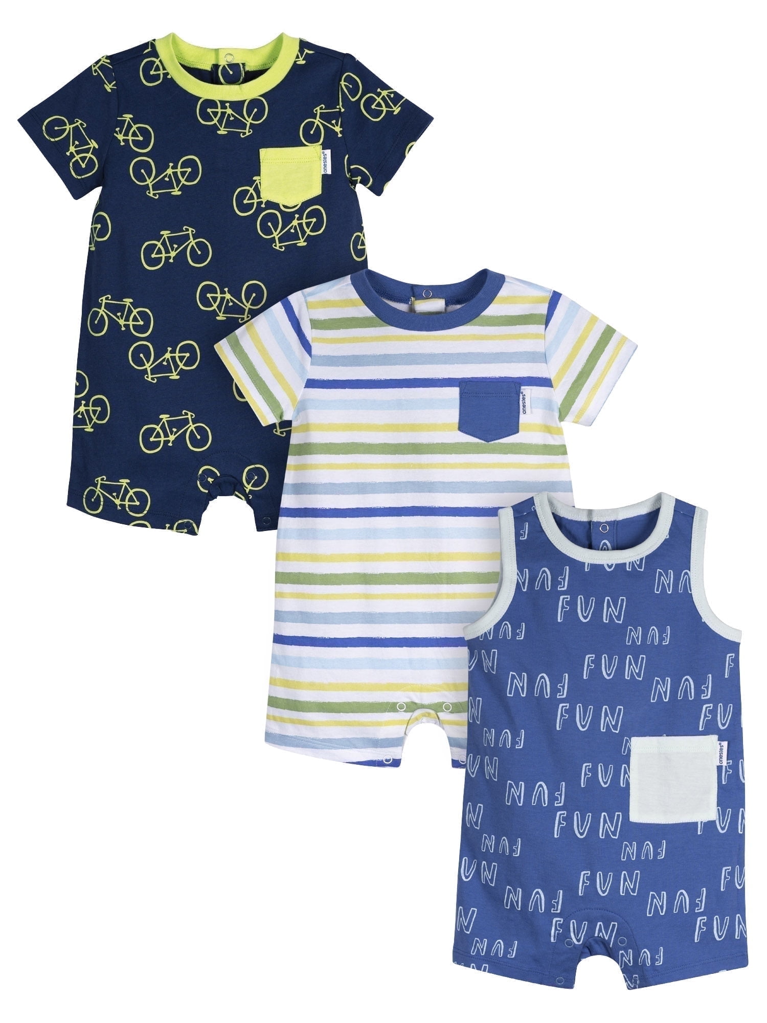 Onesies Brand Baby Boy Short Sleeve and Sleeveless Rompers, 3-Pack ...
