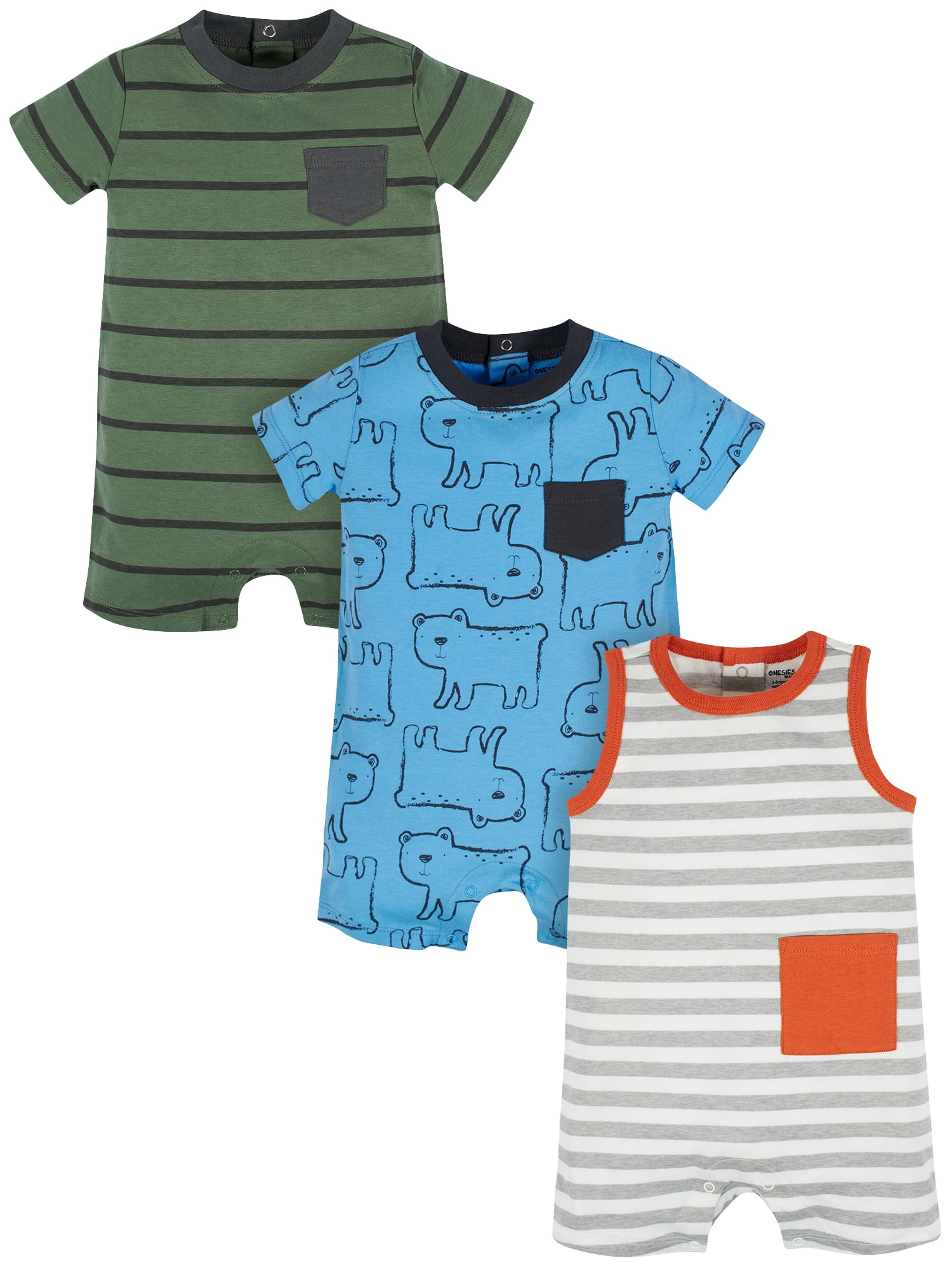 Gerber Baby and Toddler Boy Rompers, 3 Pack, Sizes Newborn - 24 Months ...