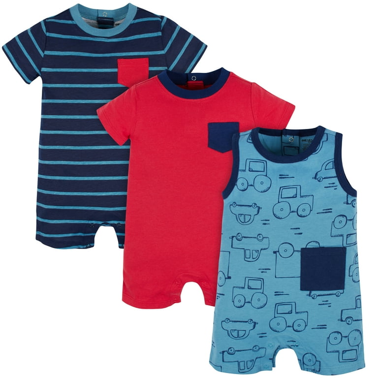 3 Pack Baby Boys Construction Zone Rompers