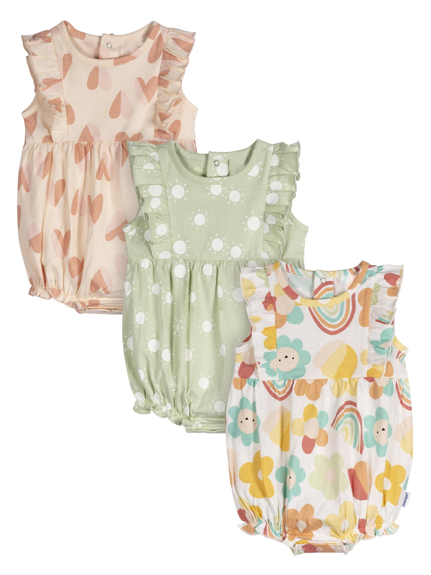 Onesies Brand Baby Girl Ruffle Sleeve Rompers, 3-Pack, Sizes, 0/3 ...