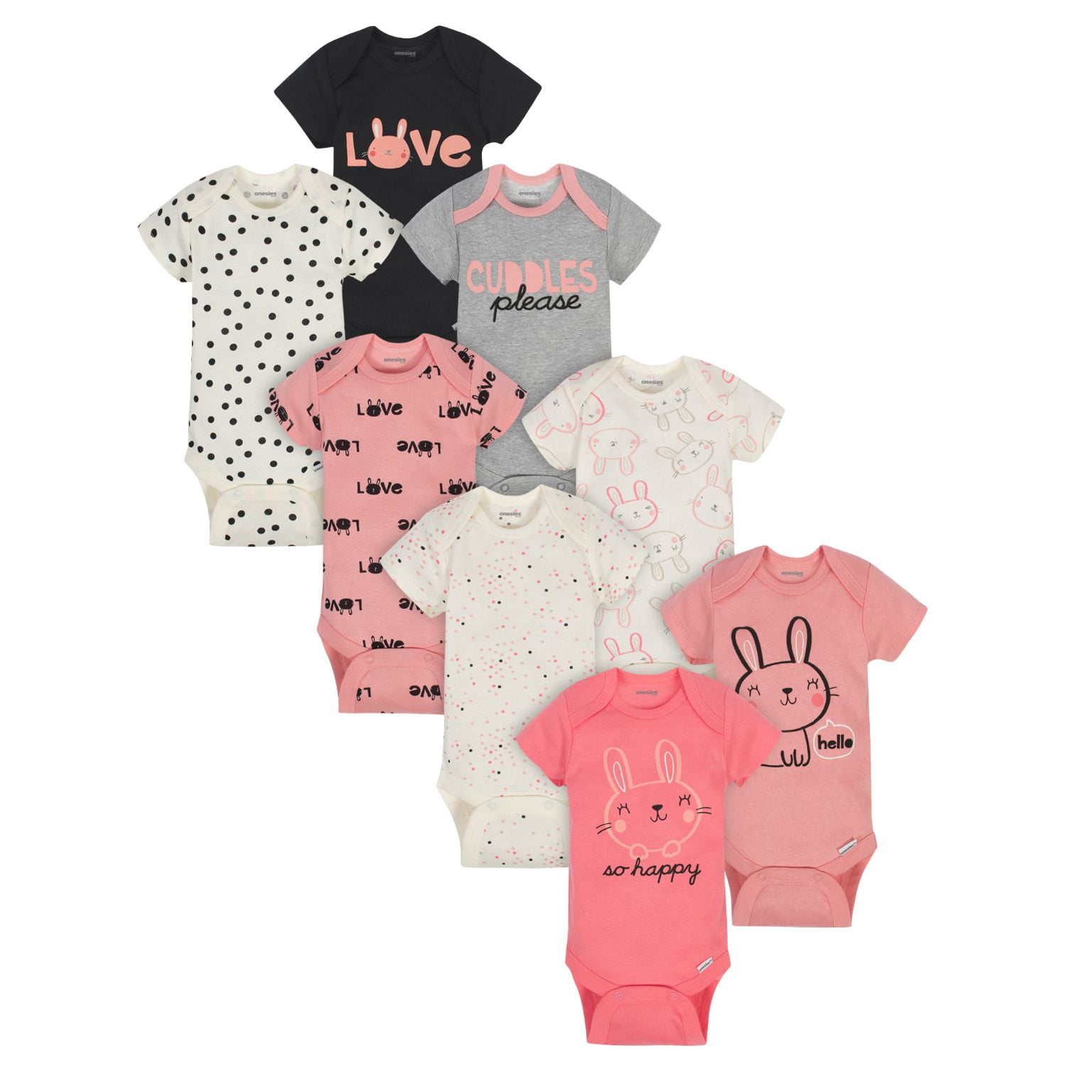 Onesies Brand Baby Girl Short Sleeve Bodysuits, 8-Pack, Sizes Newborn ...