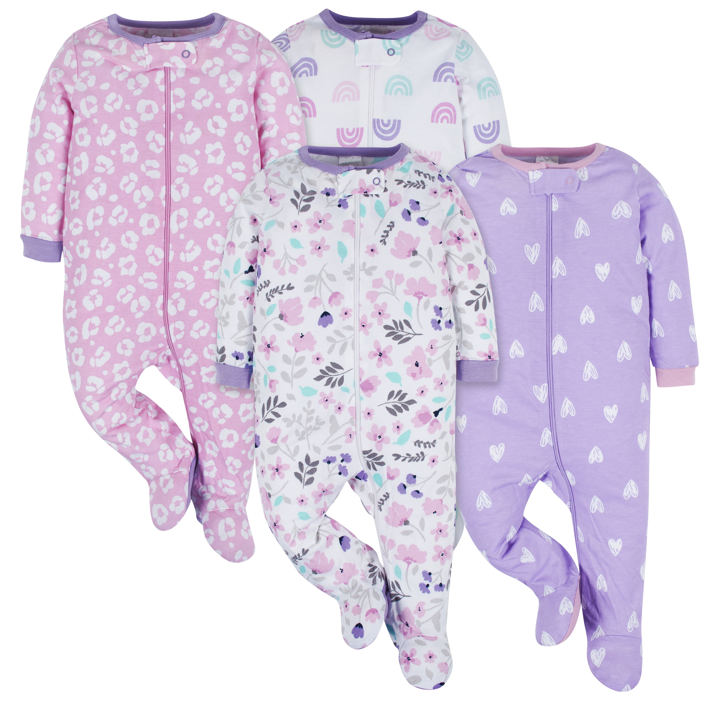 Onesies Brand Baby Girl's 4-Pack Cotton Footed Sleep 'n Play Pajamas ...
