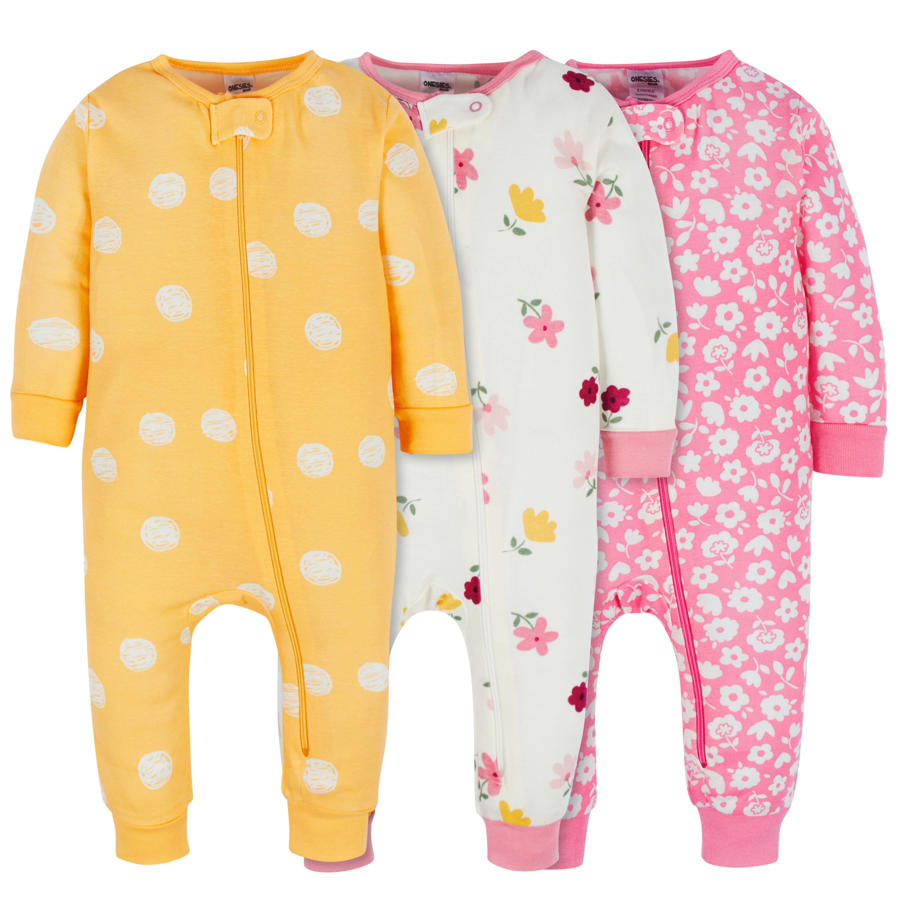 Onesies Brand Baby & Toddler Girl Snug Fit Footless Cotton Pajamas, 3-Pack, Sizes 0/3 Months ...
