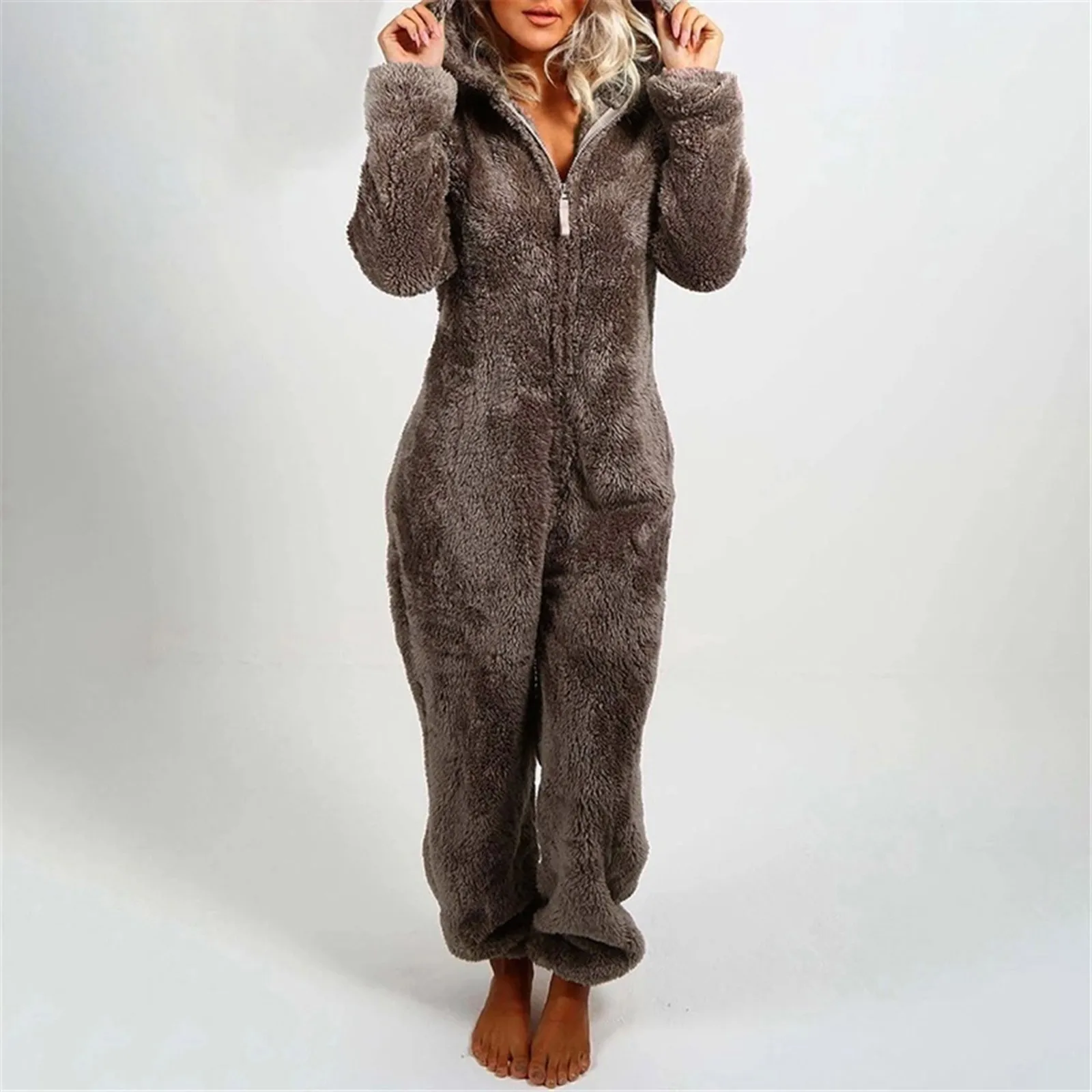 Onesies Fluffy Fleece Jumpsuits Sleepwear Overall Plus Size Hood Sets ...