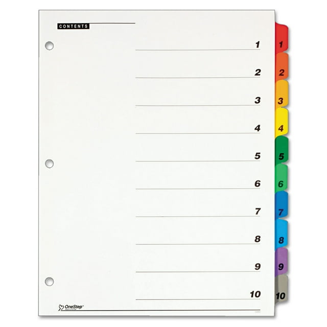 Onestep Printable Table Of Contents And Dividers, 10-Tab, 1 To 10, 11 X ...