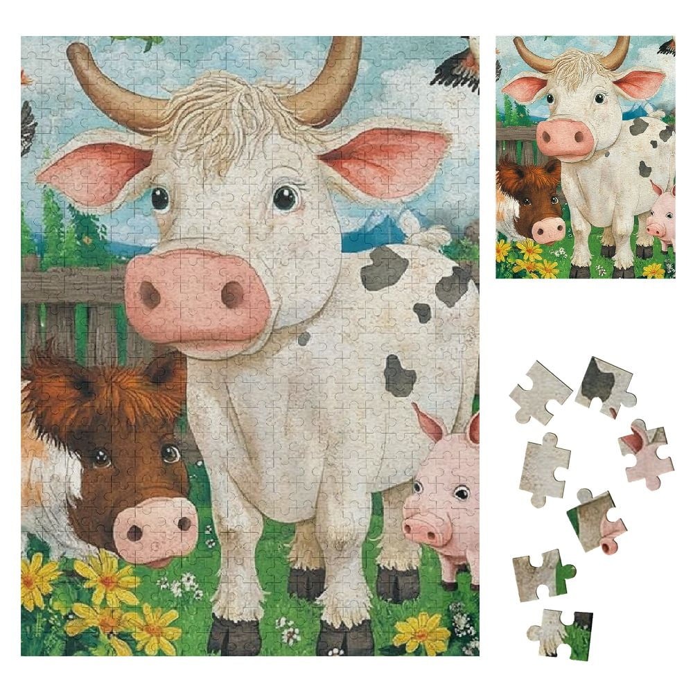 Onetech Birds Cow Pig Wooden Jigsaw Puzzle Vertical Style Family ...