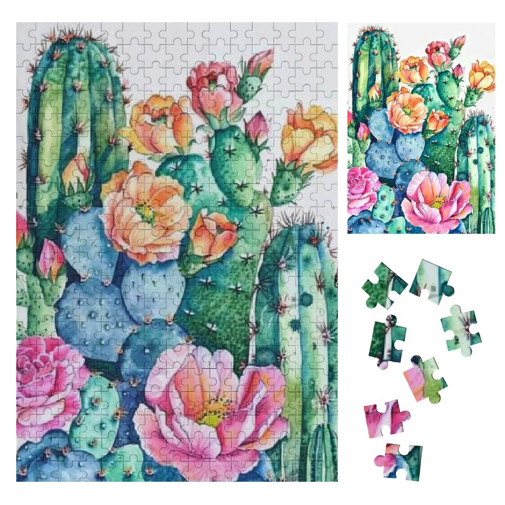 Onetech Cactus Flowers Watercolor Wooden Vertical Puzzle for Adults and ...