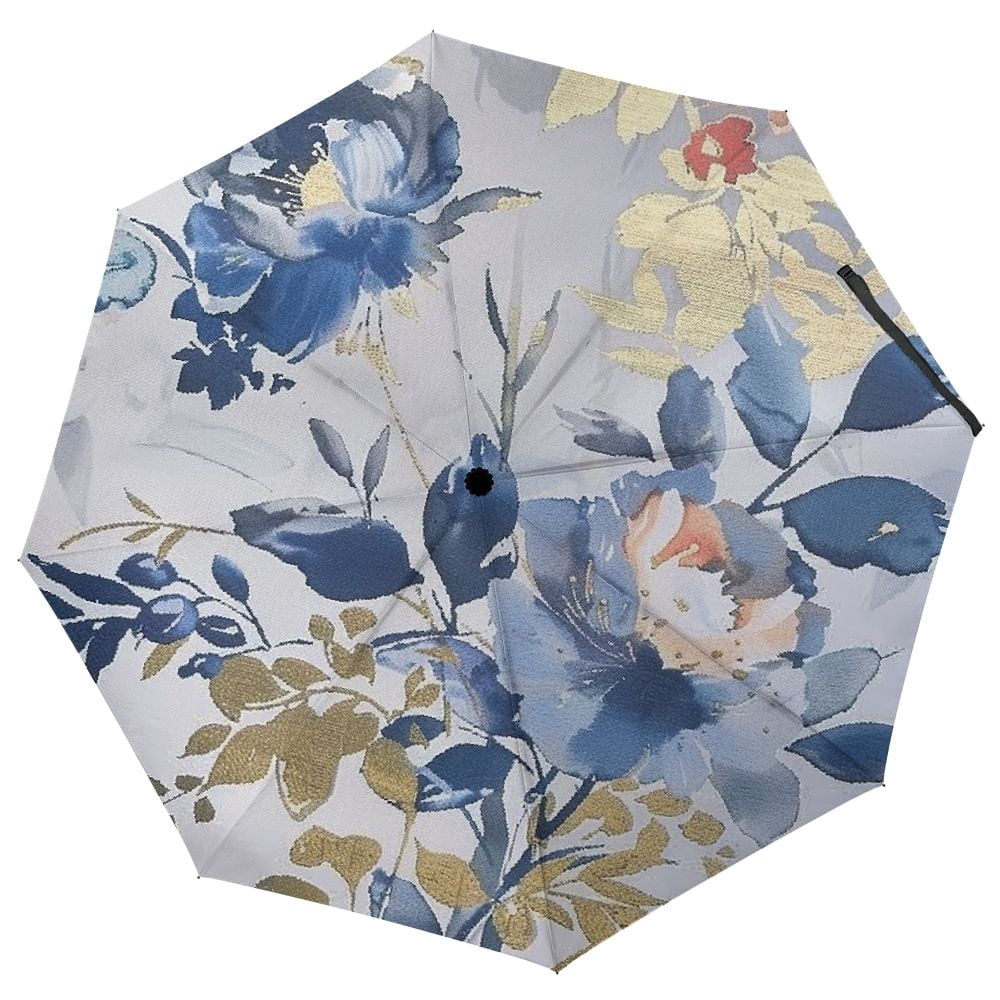 Onetech Floral Print Three-Fold Automatic Portable Umbrella for Women ...