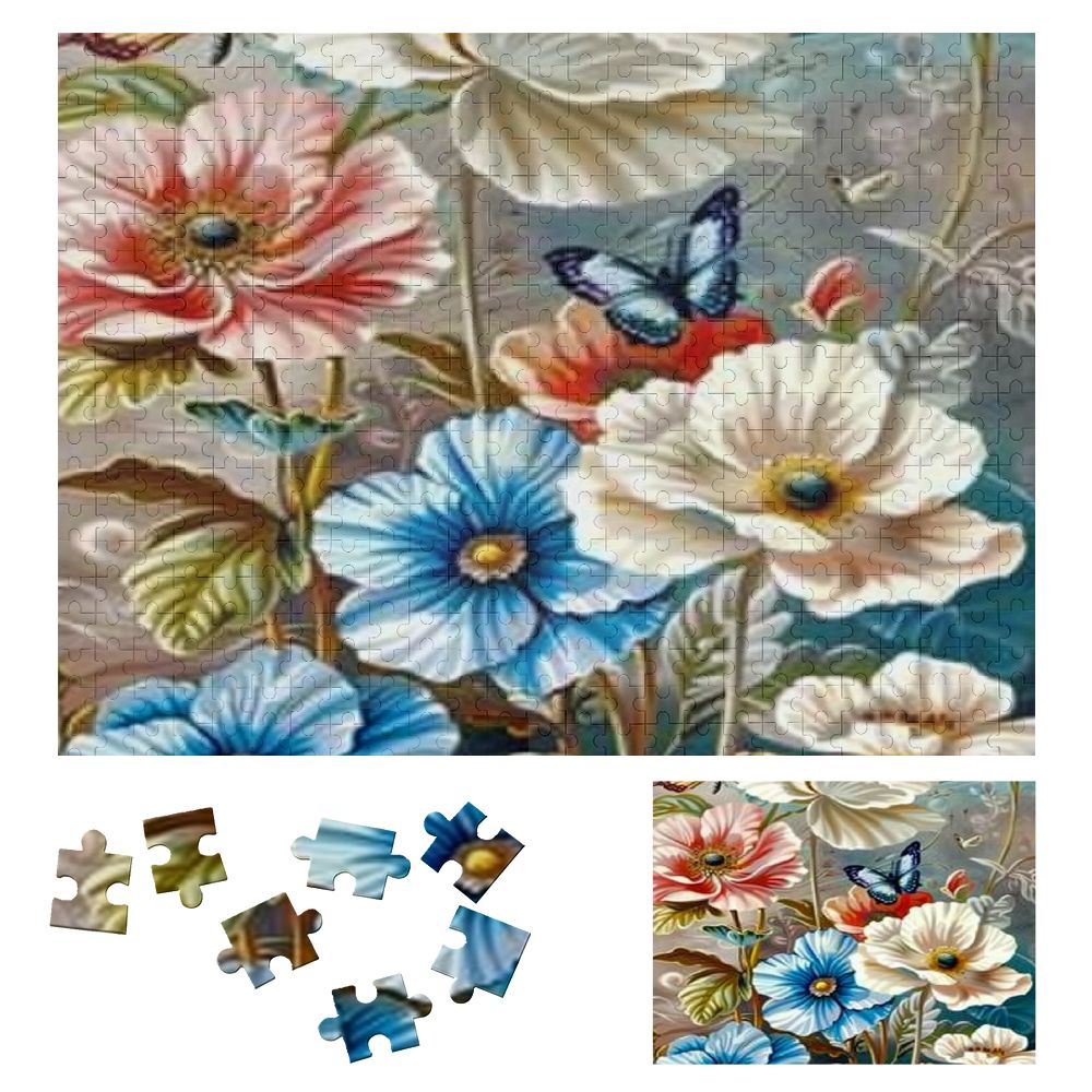 Onetech Lotus Flower White and Indigo Blue Floral Picture Wooden Jigsaw ...