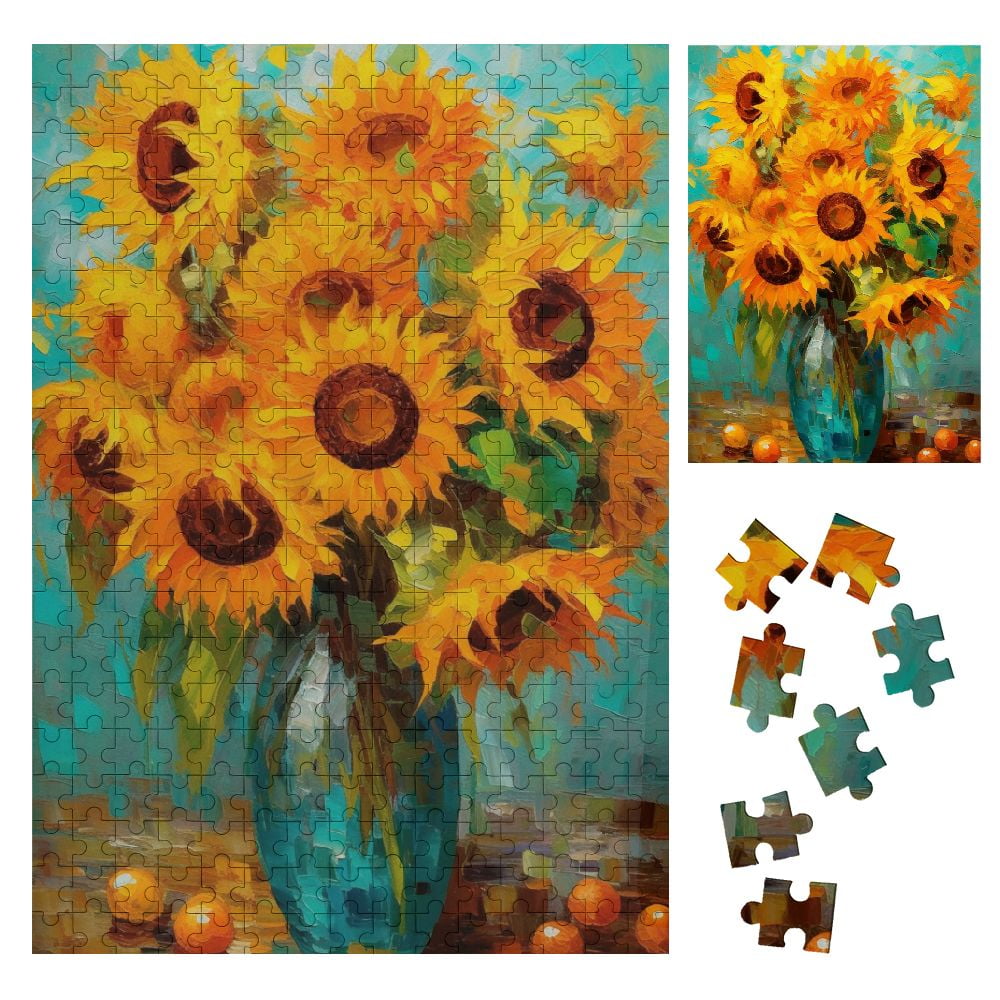 Onetech Oil Painting Art Hand Painted Sunflowers Wooden Jigsaw Puzzle ...