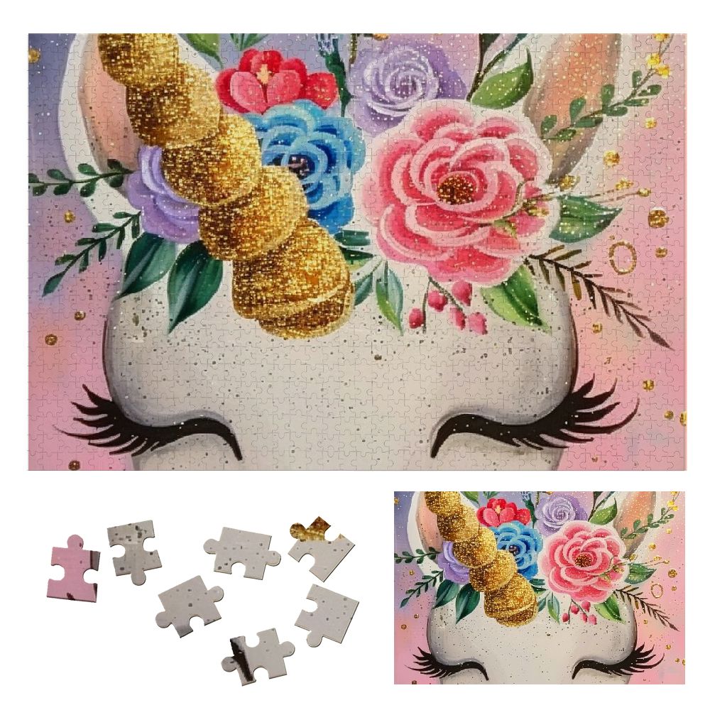 Onetech Unicorn Flowers Glitter Challenging Difficult Wood Puzzle for ...