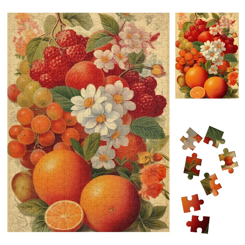 FUMJ Vintage Themed Fruits Wooden Jigsaw Puzzle Vertical Challenging ...